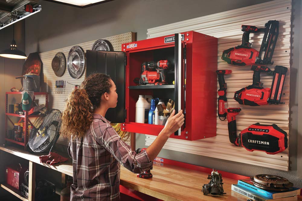 Craftsman 28-Inch Garage Storage Wall Cabinet and MaxWorks 30-Bin Parts Storage Rack Bundle