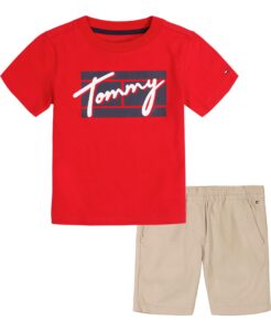 tommy hilfiger baby boys 2 pieces short set, barbados cherry, 3-6 months us