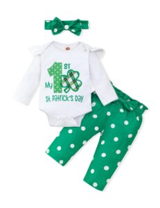 bilison my first st.patrick's day outfit baby boy girl clothes green leaf clover pants set