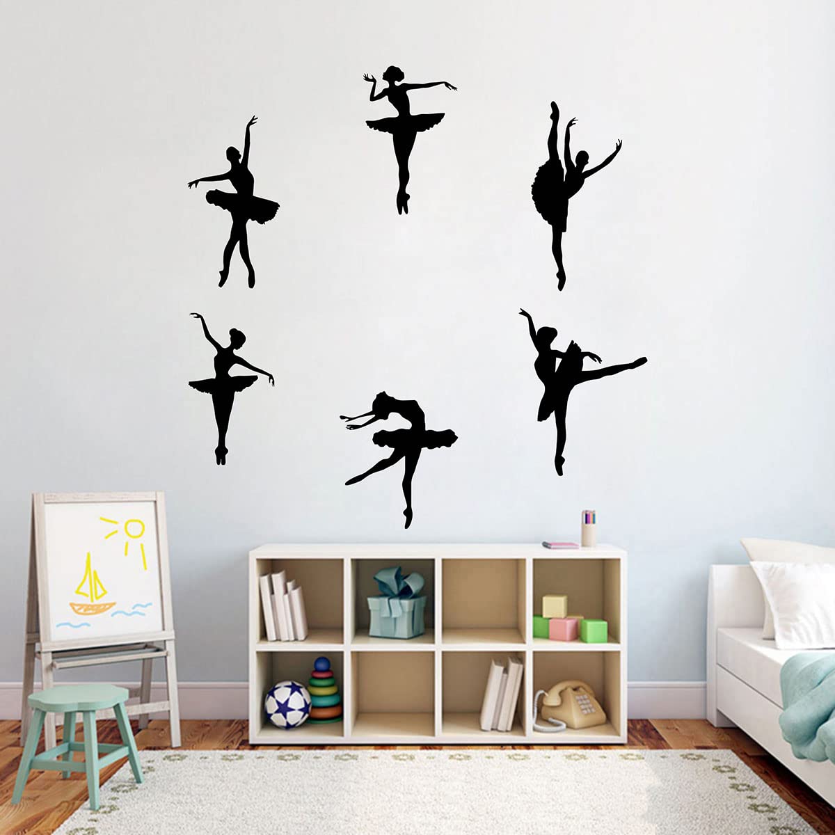 JUEKUI Bedroom Decor Ballet Dance Ballerinas Stars Vinyl Wall Decals Art Stickers Dancing Ballet Nursery Kids Girls Room Decor Wall Sticker W116 (Black)