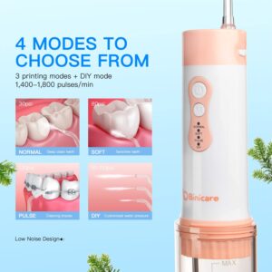 Water Flosser, Binicare Water Flosser for Teeth, IPX7 Waterproof 200 ml 6 Jet Tips &Travel Case, DIY Portable Dental Oral Irrigator Rechargeable Suitable for Travel Office and Home(Pink)