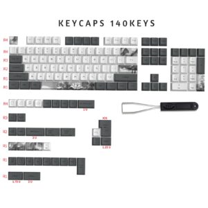 MOLGRIA Ink Lotus Keycaps, 140 Set Custom Keycaps for Gaming Keyboard, PBT OEM Profile Dye Sublimation Keycaps ANSI/ISO Layout with Keycap Puller for Gateron Kailh Cherry MX 104/87/74/61 60 Keyboard