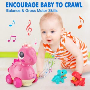 Dreampark Baby Toys 18 Months - Infant Toys 18 Months Baby Crawling Toys 2 Year Old Girl Gifts Touch & Go Musical Light Dinosaur Toy Baby Gifts for 18-24 Months Girls Boys Babies Toddlers Age 2