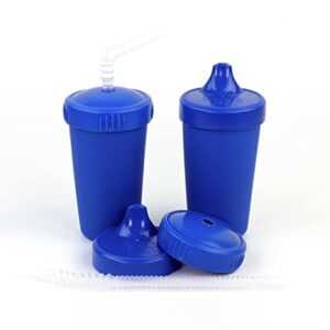 re-play made in usa 2 convertible cups for toddlers with sippy cup and straw cup lids - 2 plastic 10 oz. toddler cups, 2 hard sput sippy cup lids, 2 straw cup lids and 2 bendy straws - navy blue