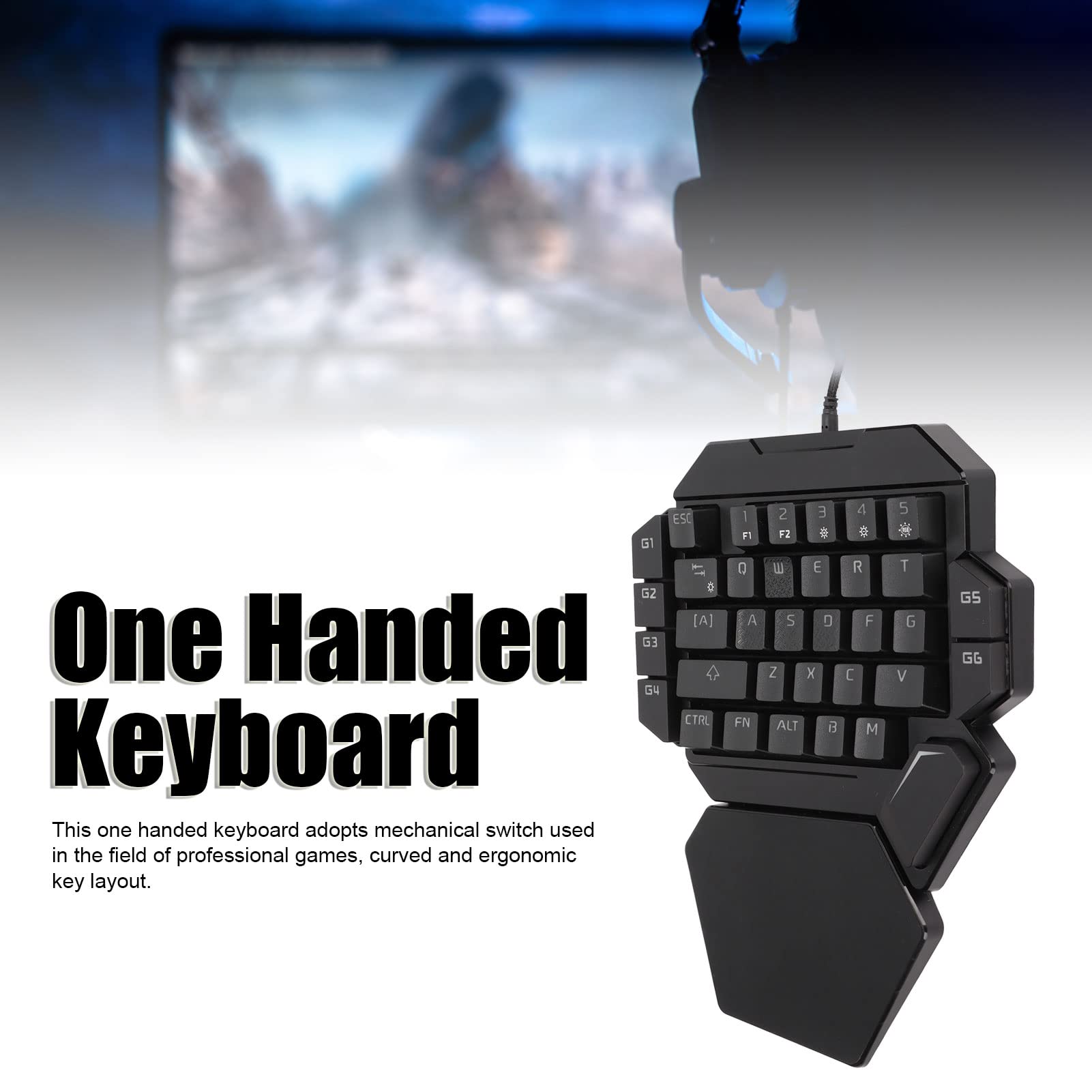 Shanrya One Handed Keyboard, One Handed Gaming Keyboard RGB Backlit for Dorm for Home for Game