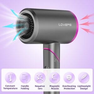 Blow Dryer with Diffuser, Ionic Hair Dryer, Constant Temperature Hair Care Without Damage，Travel Hair Dryer,Pink Gold