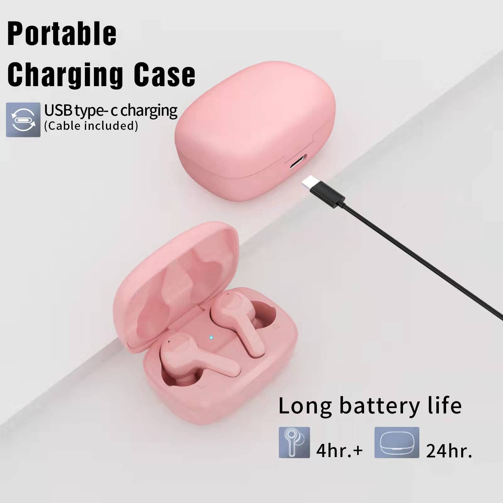 Bluetooth Earphones, Wireless Earbuds with Stereo Sound, Impressive Call Quality and Stereo Sound in-Ear Headphones for Music,Working/Travel/Gym(Pink)