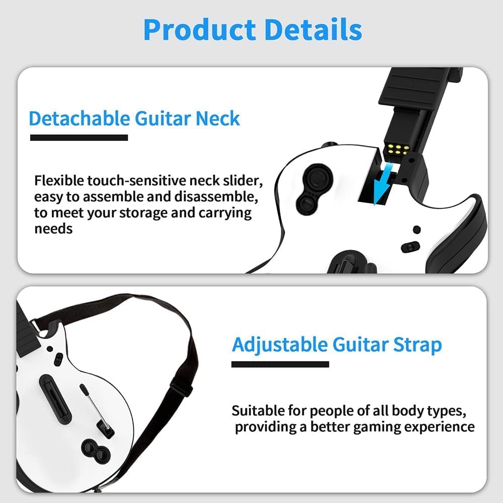 DOYO Guitar Hero Controller for PC and PS3, Wireless Guitar for Guitar Hero 3/4/5 and Rock Band 1/2 Games, Guitar Hero Guitar with strap (5 Keys/White)