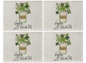 st patricks day placemats set of 4 shamrock bottle luck happy st. patrick's day holiday seasonal dining table home kitchen decorations 12 x 16 inch