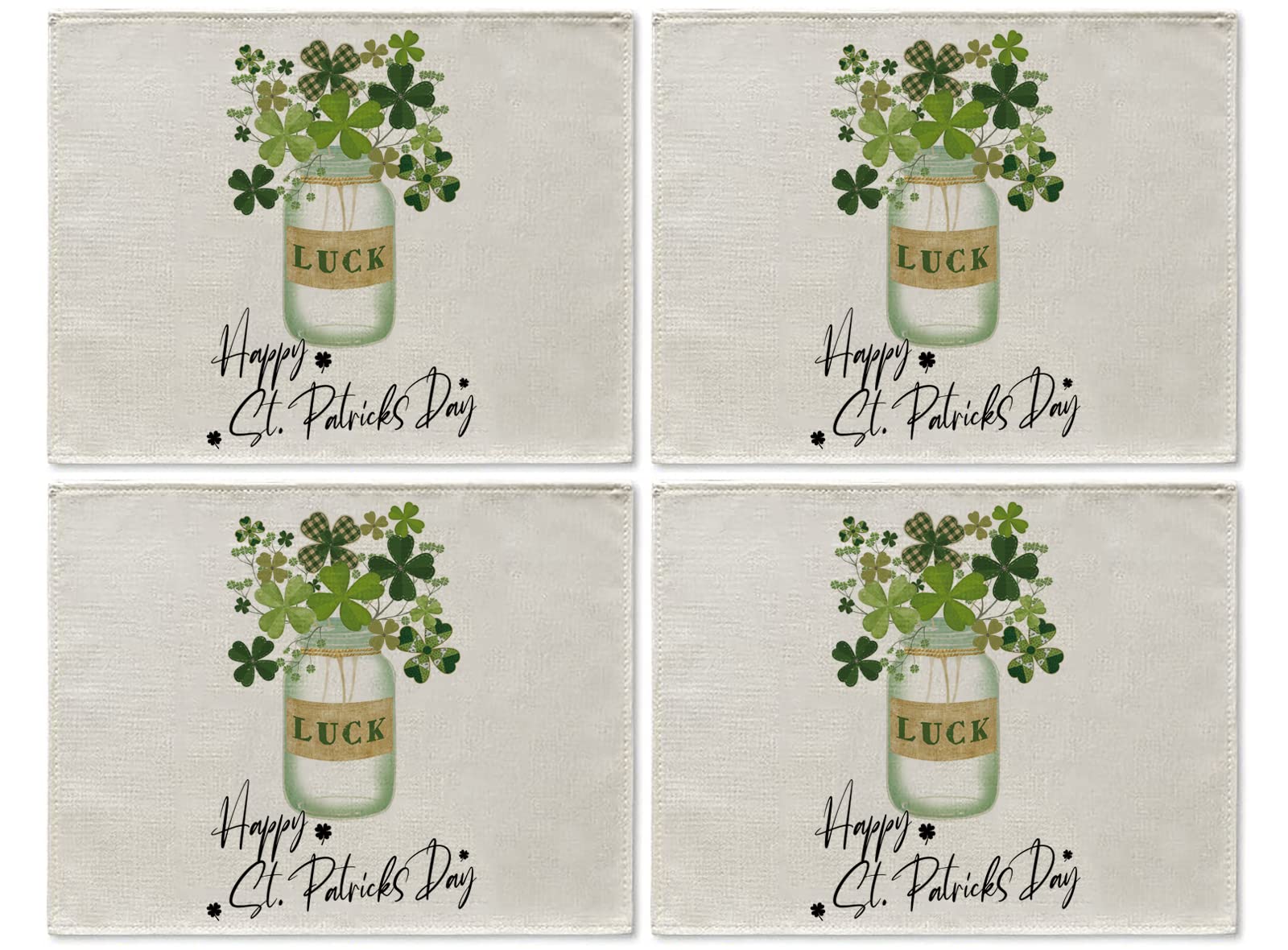 St Patricks Day Placemats Set of 4 Shamrock Bottle Luck Happy St. Patrick's Day Holiday Seasonal Dining Table Home Kitchen Decorations 12 x 16 Inch