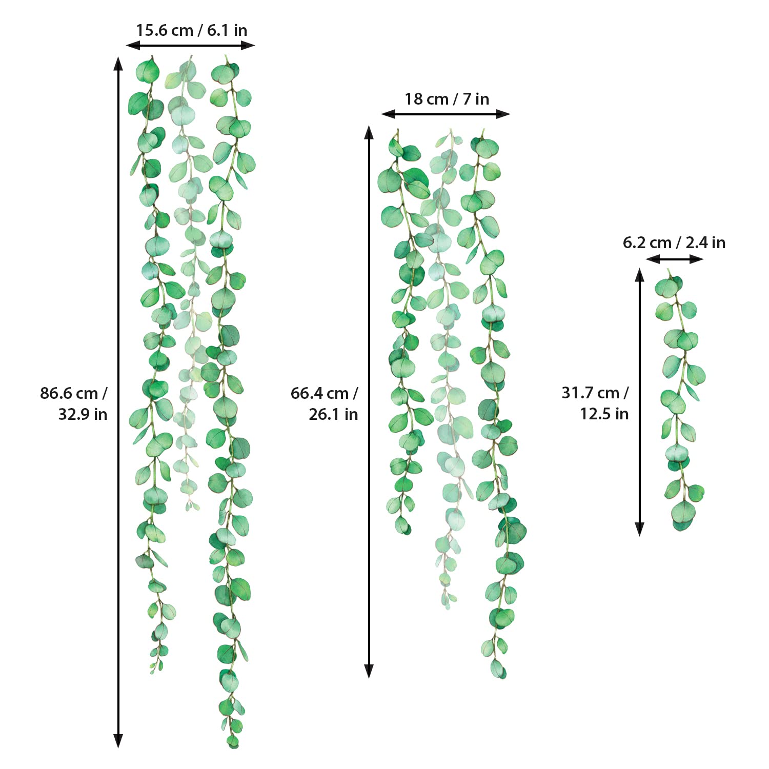 BASHOM BS-112 Eucalyptus Vines Wall Stickers Decals Green Kids Peel and Stick Removable for Nursery Bedroom Living Room Art murals Decorations Plants Home DIY Baby