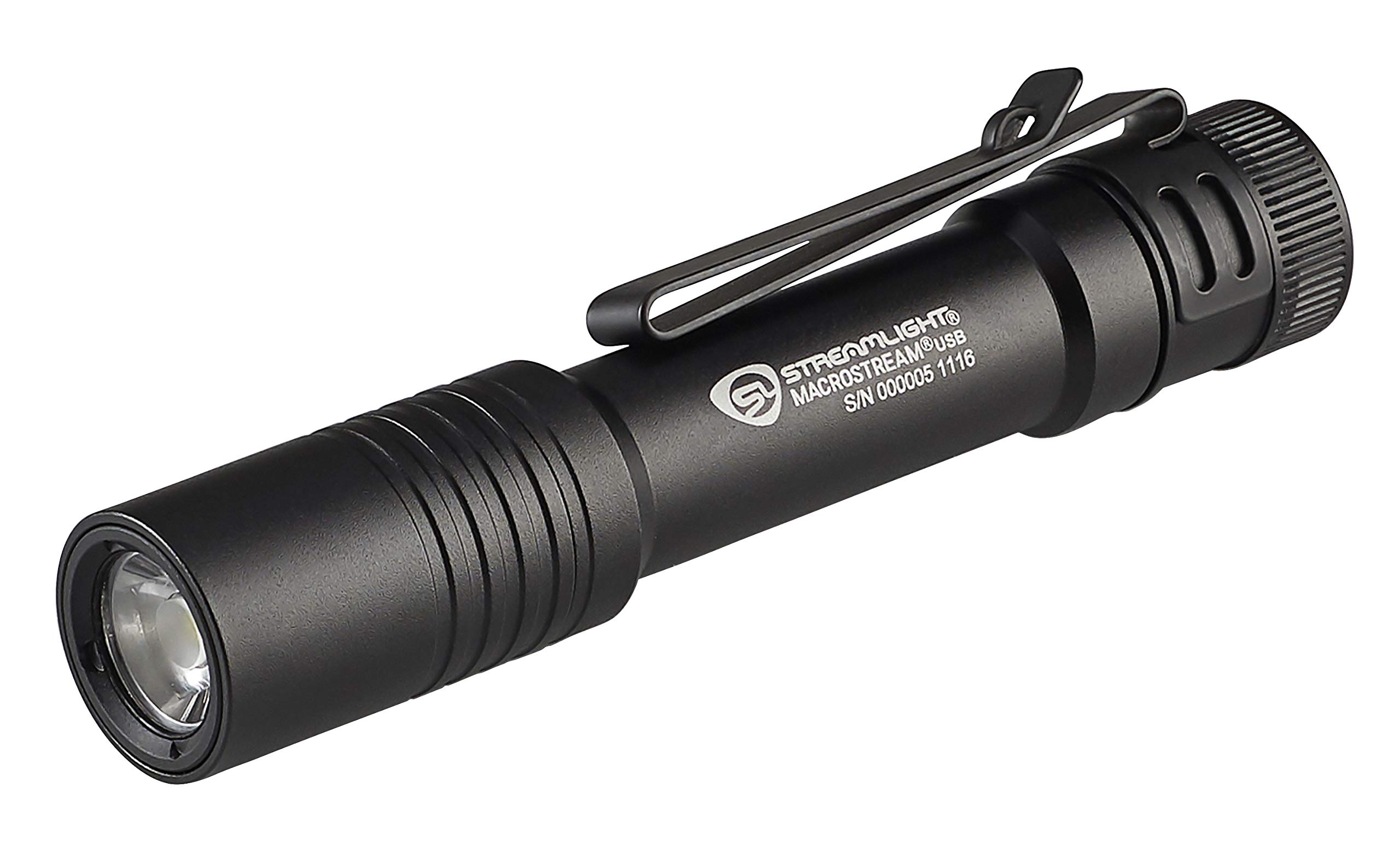 STREAMLIGHT 88083 ProTac 2L-X USB, Rechargeable USB battery & 66320 MacroStream USB Rechargeable Compact Flashlight with Wrist Lanyard, Hat Clip and USB Cord, Black