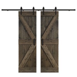 48 in/60in/72in/84in x 84 in k series diy knotty wood double sliding barn door with hardware kit (60 in x 84 in, aged barrel)