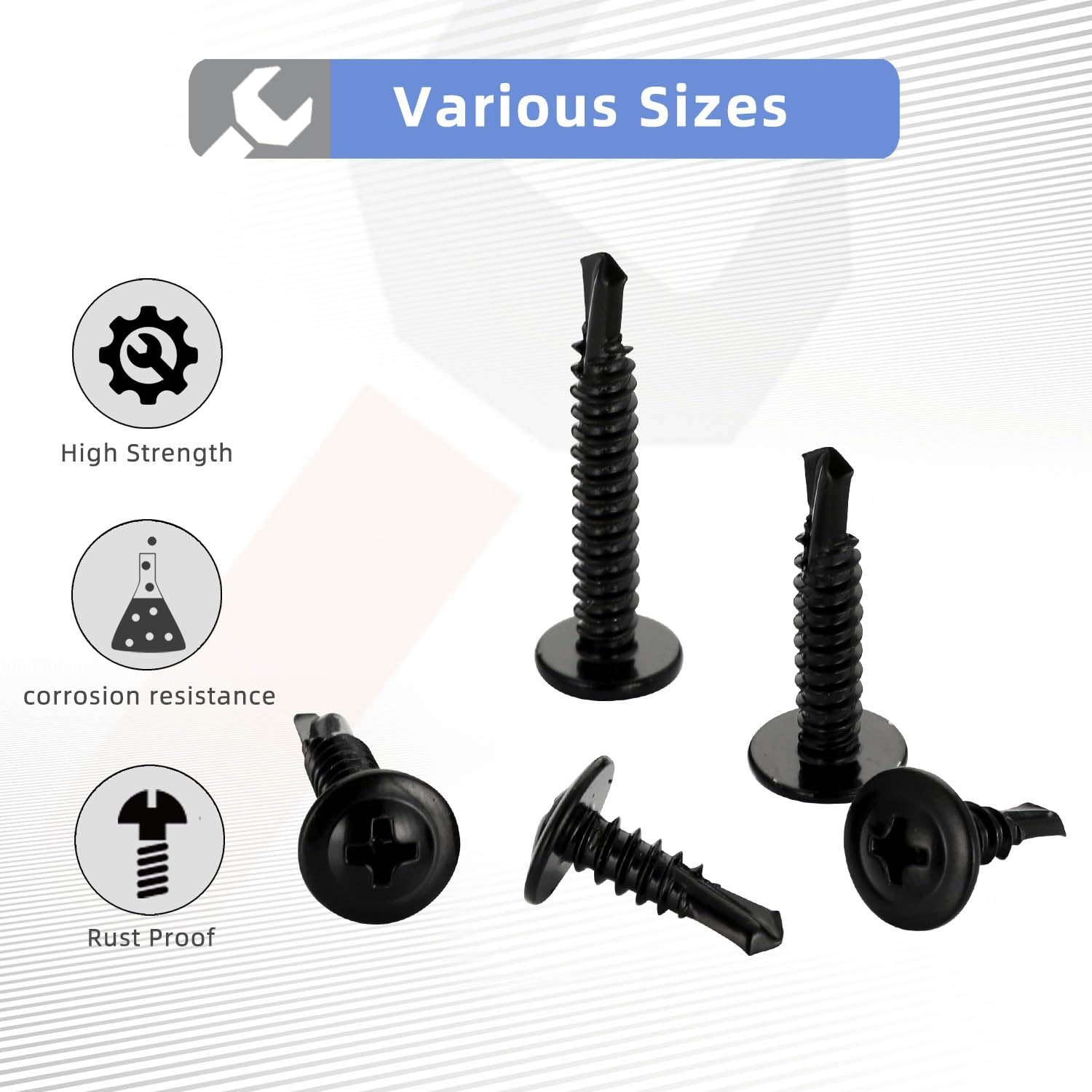 #8 x 1-1/2" Phillips Truss Head Self-Drilling Tek Screw, 100 PCS Self Tapping Screws Sheet Metal Screws, Black Oxide Stainless Steel