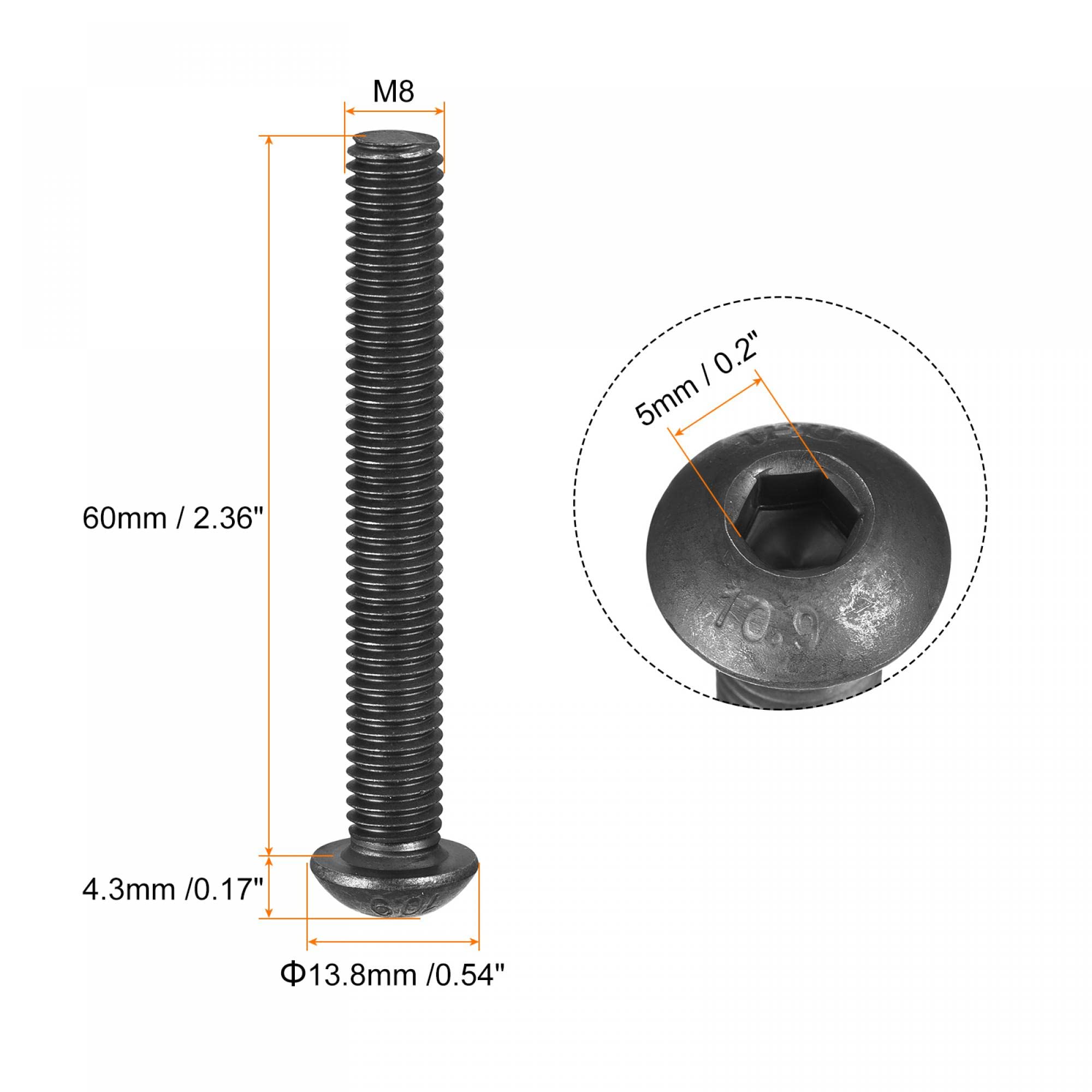 uxcell M8x60mm Hex Socket Button Head Cap Bolts Screws Alloy Steel 5pcs