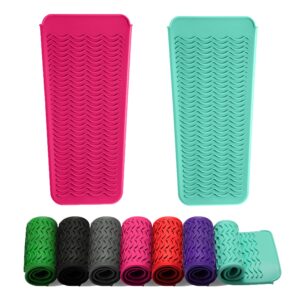 zaxop 2 pack heat resistant silicone mat pouch for flat iron, curling iron,hair straightener,hair curling wands,hot hair tools (mintgreen-hotpink)