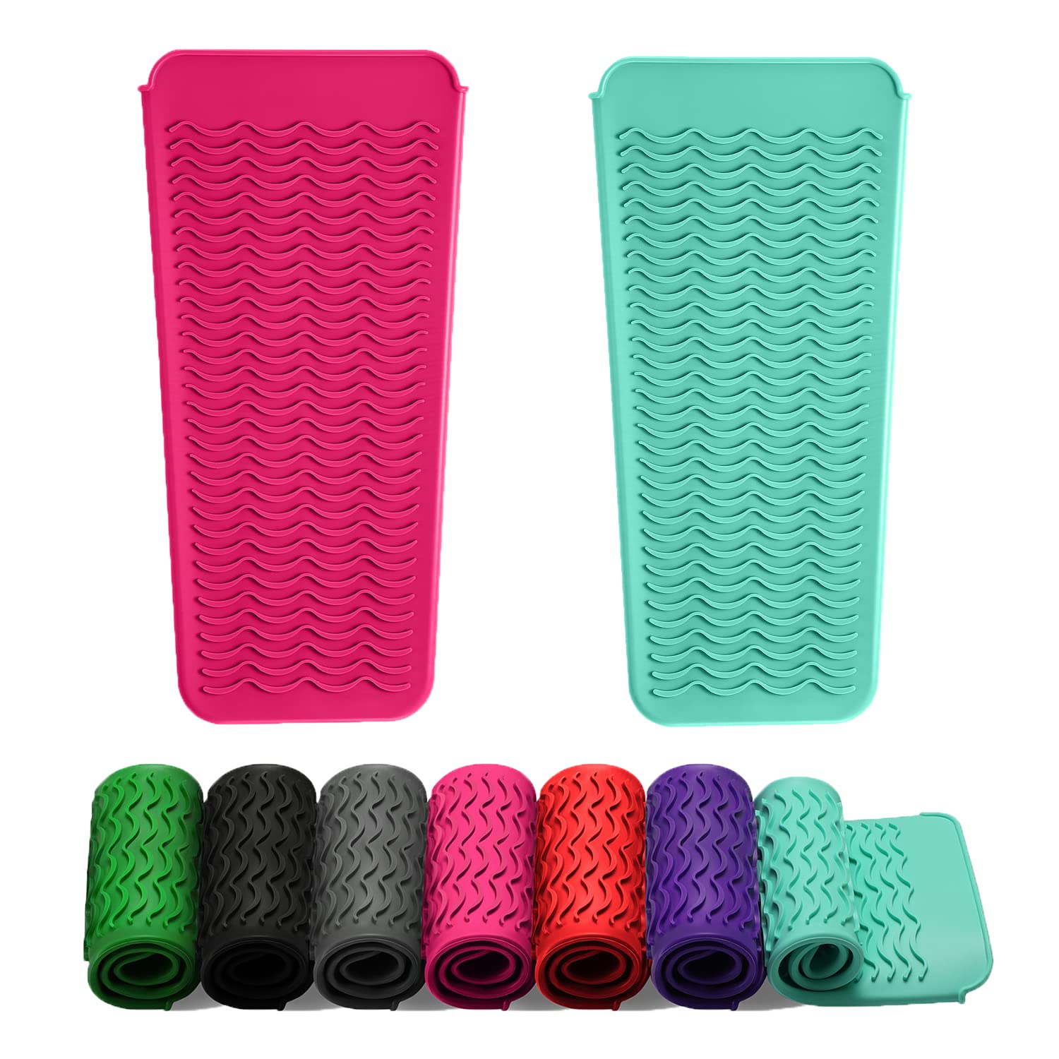 ZAXOP 2 Pack Heat Resistant Silicone Mat Pouch for Flat Iron, Curling Iron,Hair Straightener,Hair Curling Wands,Hot Hair Tools (Mintgreen-Hotpink)