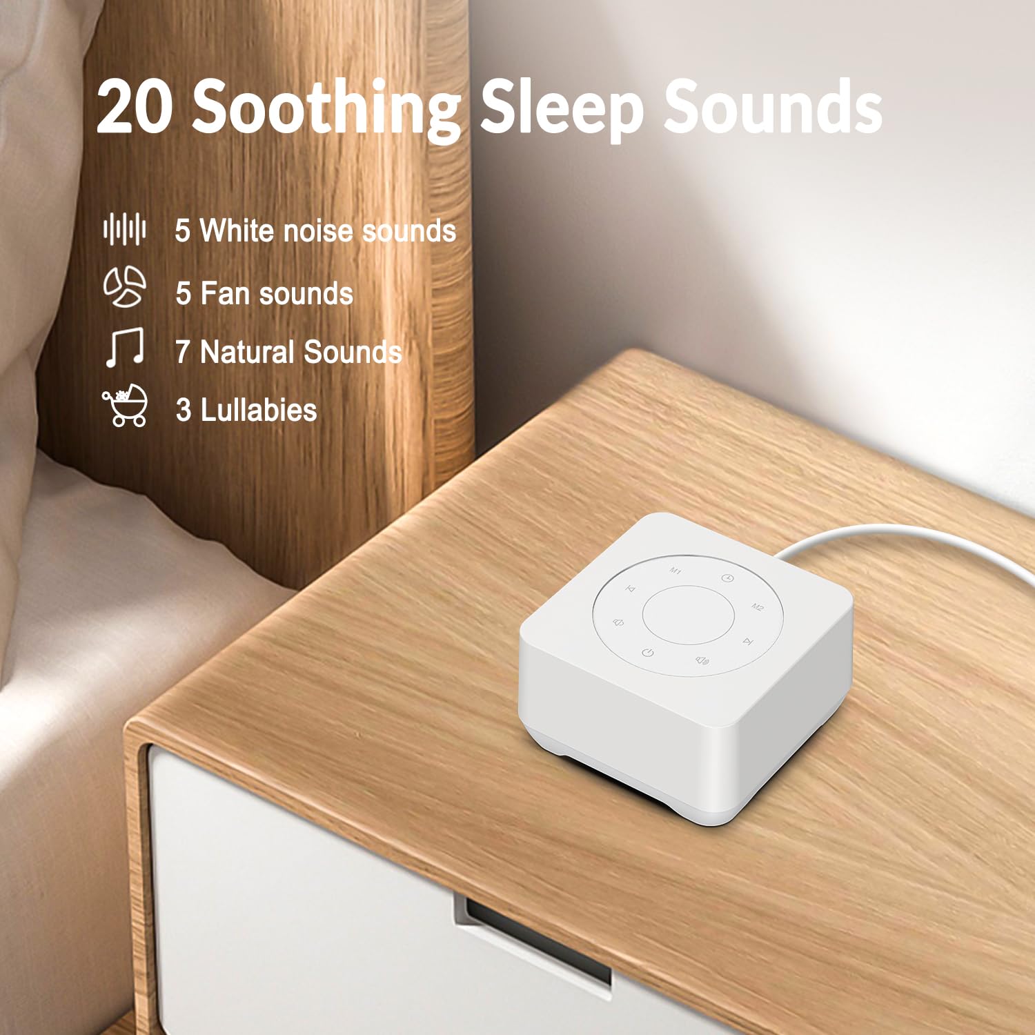 White Noise Sound Machine with 20 Soothing Sounds for Sleep for Adults & Kids & Babies. Favorite Sound Store, Memory Function, Fine Volume Control, Up to 2hrs Customized Timer, for Office & Travel