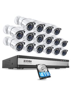 zosi 16channel 4k poe home security cameras system,8mp 16ch h.265 cctv nvr with hard drive 4tb and 16 x 5mp surveillance poe ip cameras indoor outdoor,120ft night vision,remote access,24/7 recording