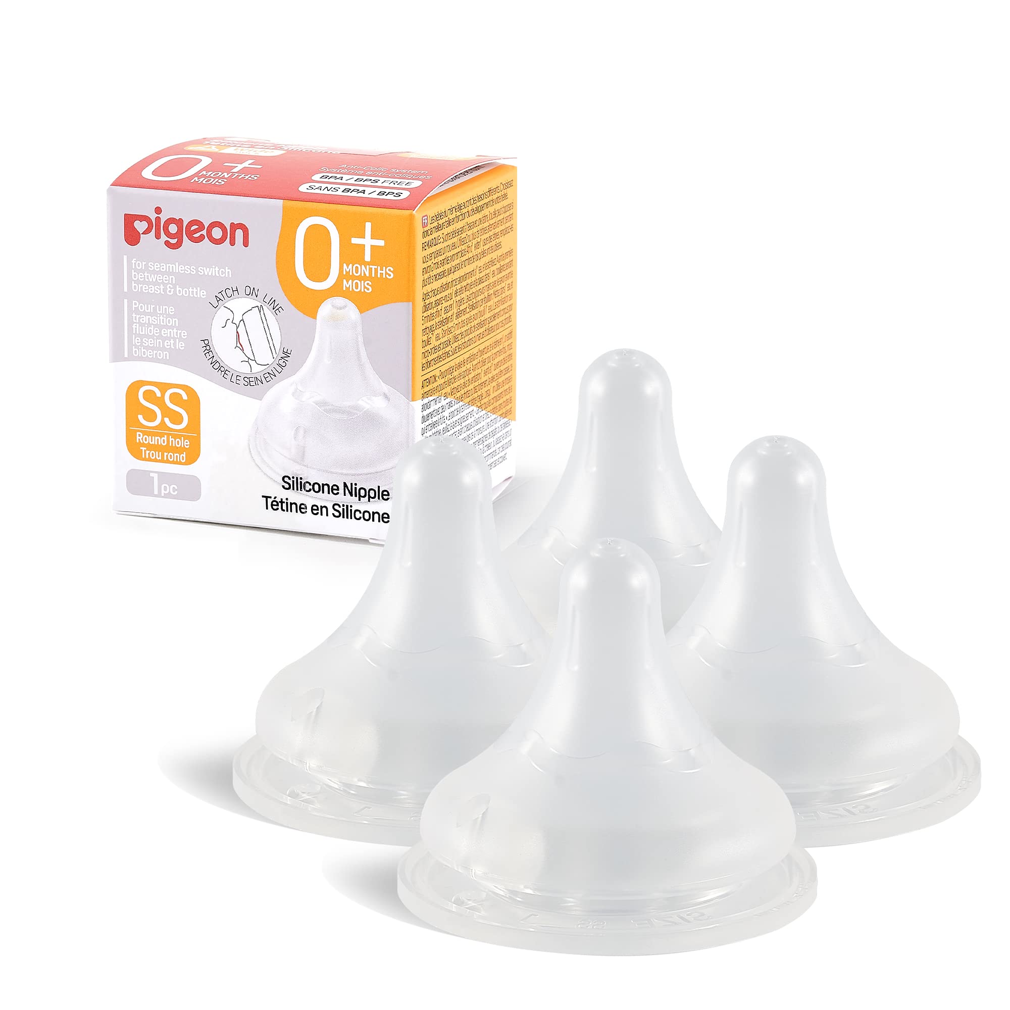 Pigeon Silicone Nipple (M), 3+ Months, 2 Counts