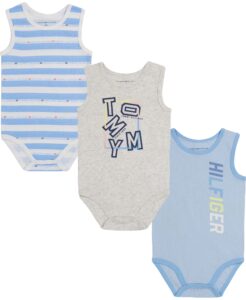 tommy hilfiger baby boys 3 pack bodysuit and toddler layette set, white heather, 12m us