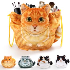 openhahaha drawstring makeup bag, cat makeup bag, travel makeup organizer, cosmetic pouch bag, cat gift for women, lay flat makeup bag gifts for cat lovers