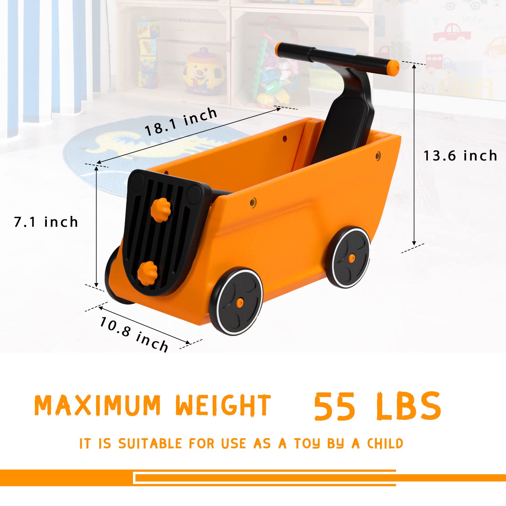 FITCO 3 in 1 Ride on Push Car for Ages Over 1 Years,Push-Pull Walker Gift Toy for Toddlers and Kids (Orange)