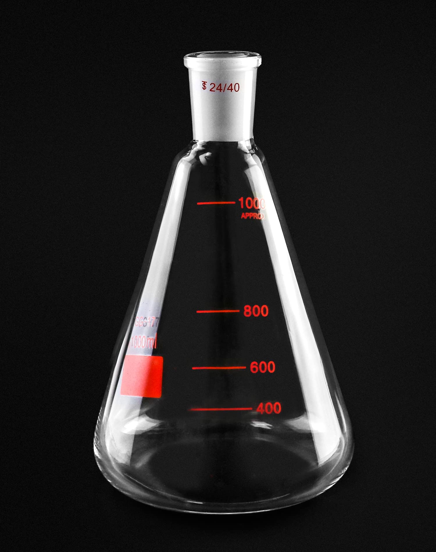 QWORK 1000 mL Borosilicate Glass Erlenmeyer Flask, Thick Wall Flask with 24/40 Outer Joint