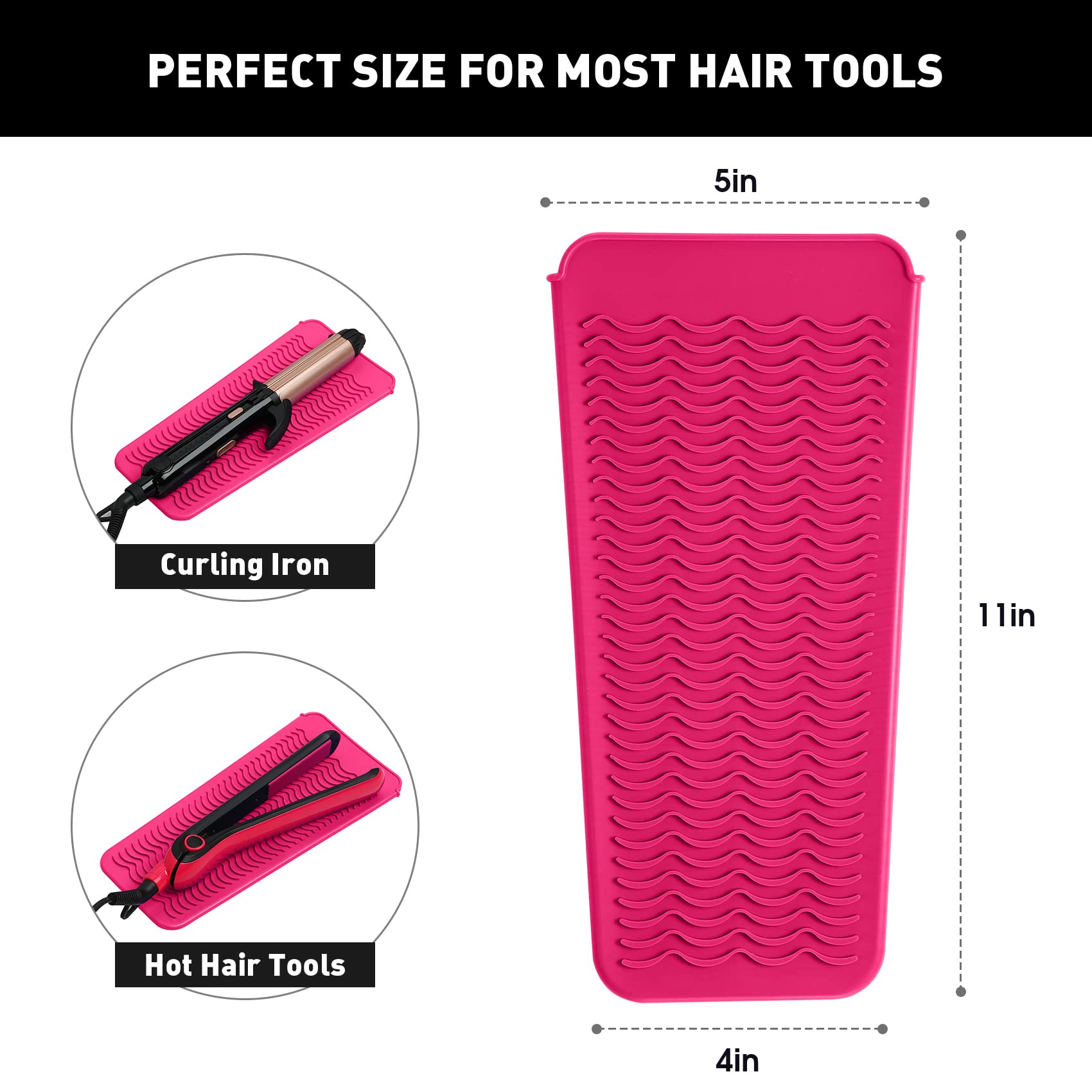 ZAXOP 2 Pack Heat Resistant Silicone Mat Pouch for Flat Iron, Curling Iron,Hair Straightener,Hair Curling Wands,Hot Hair Tools (Mintgreen-Hotpink)