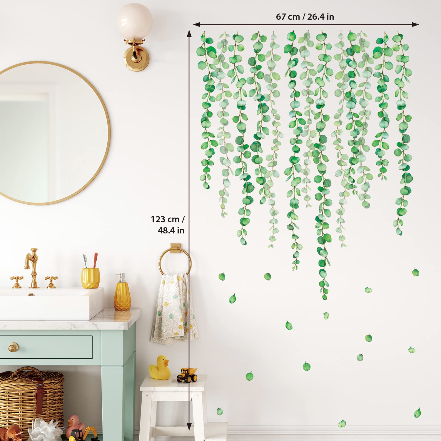 BASHOM BS-112 Eucalyptus Vines Wall Stickers Decals Green Kids Peel and Stick Removable for Nursery Bedroom Living Room Art murals Decorations Plants Home DIY Baby