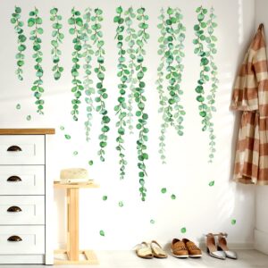 bashom bs-112 eucalyptus vines wall stickers decals green kids peel and stick removable for nursery bedroom living room art murals decorations plants home diy baby