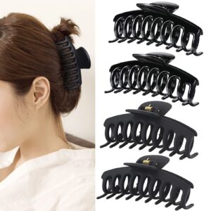 hair claw clips for thick hair - 4pcs 4.3’’ plastic nonslip jumbo hair clips strong hold hair jaw clips big hair clips french design hair styling accessories for women girls(3 packs) (black-4p)