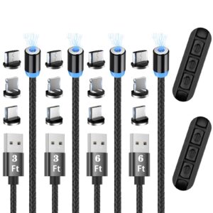 motiloo magnetic charger cable(6-pack,6ft/6ft/3ft/3ft/2 black cable clips),magnetic cell phone cable with led light,black adhesive cord holders,c cable for type c,micro usb and i