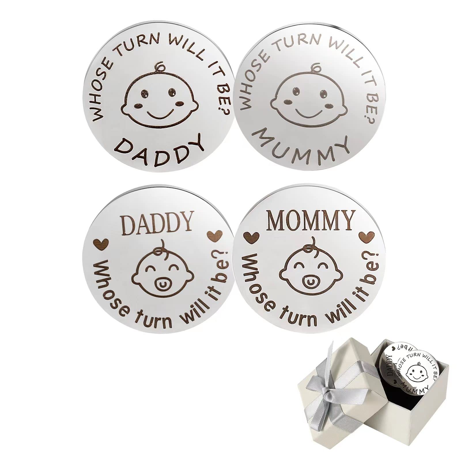 XINYANS Parents Decision Coin Baby Gifts - 2 Pcs New Dad Mom Gifts Mom Dad Funny Decision Coin Pregnancy Gifts for Mom Dad