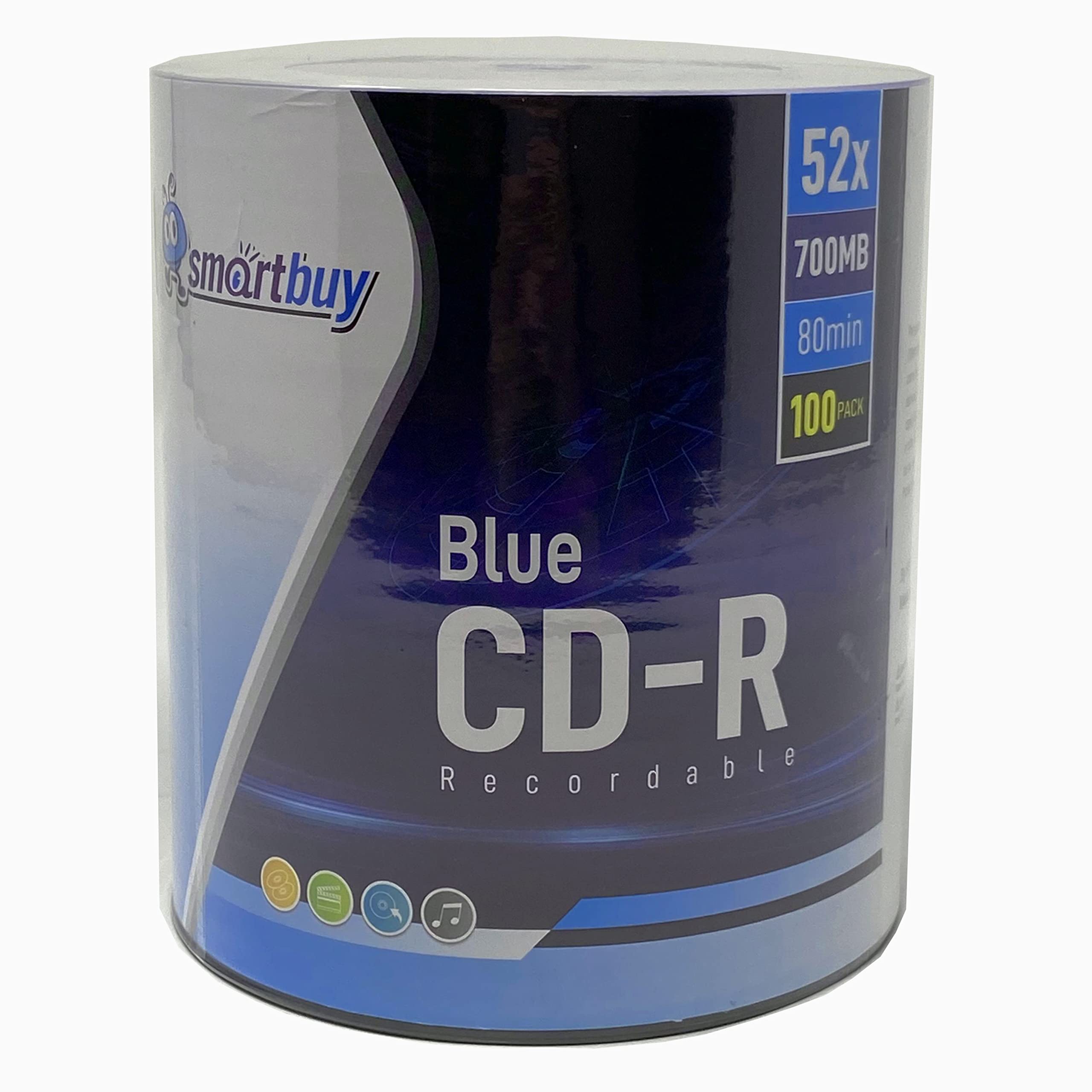 100 Pack Smartbuy Super Blue CD-R 52X 700MB/80Min Cyanine Dye Branded Logo Blank Recordable Disc