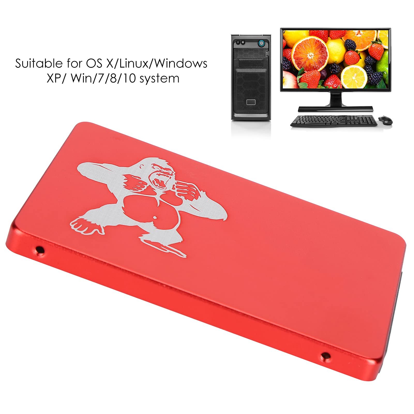 External SSD, 2.5inch Ultra Thin Solid State Drive with Smart Error Correction, 8GB 16GB 32GB 60GB 120GB 240GB 480GB 1T 2T, Solid State Disk, Red Metal Shell Hard Drive for Storing Data(120GB)