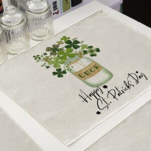 St Patricks Day Placemats Set of 4 Shamrock Bottle Luck Happy St. Patrick's Day Holiday Seasonal Dining Table Home Kitchen Decorations 12 x 16 Inch