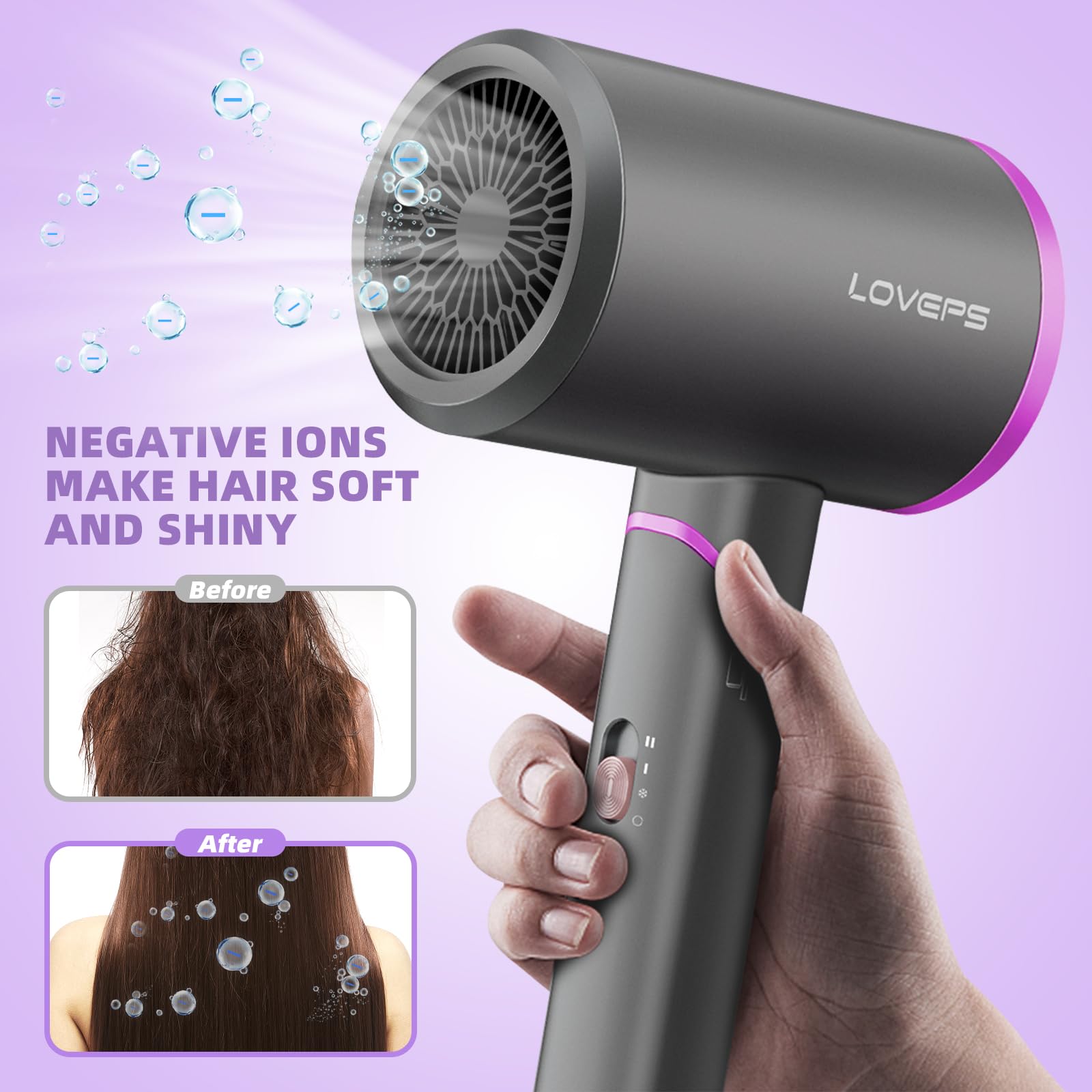 Blow Dryer with Diffuser, Ionic Hair Dryer, Constant Temperature Hair Care Without Damage，Travel Hair Dryer,Pink Gold