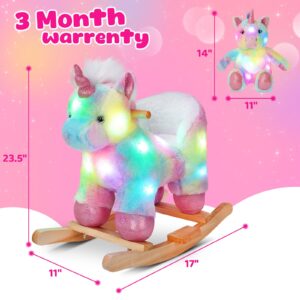 Glow Guards Rainbow Unicorn Rocking Horse with Chair Muical Light up Unicorn Stuffed Animal for Ages 1-3 Toddlers Kids Babies Ride Toy Birthday Christmas