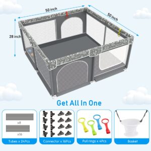 Baby Playpen, Large ,50x50 inch Sturdy Safety Play Yard Playpen for Babies and Toddlers with Soft Breathable Mesh, Anti-Slip Suckers, Indoor & Outdoor Baby Play Area Activity Center