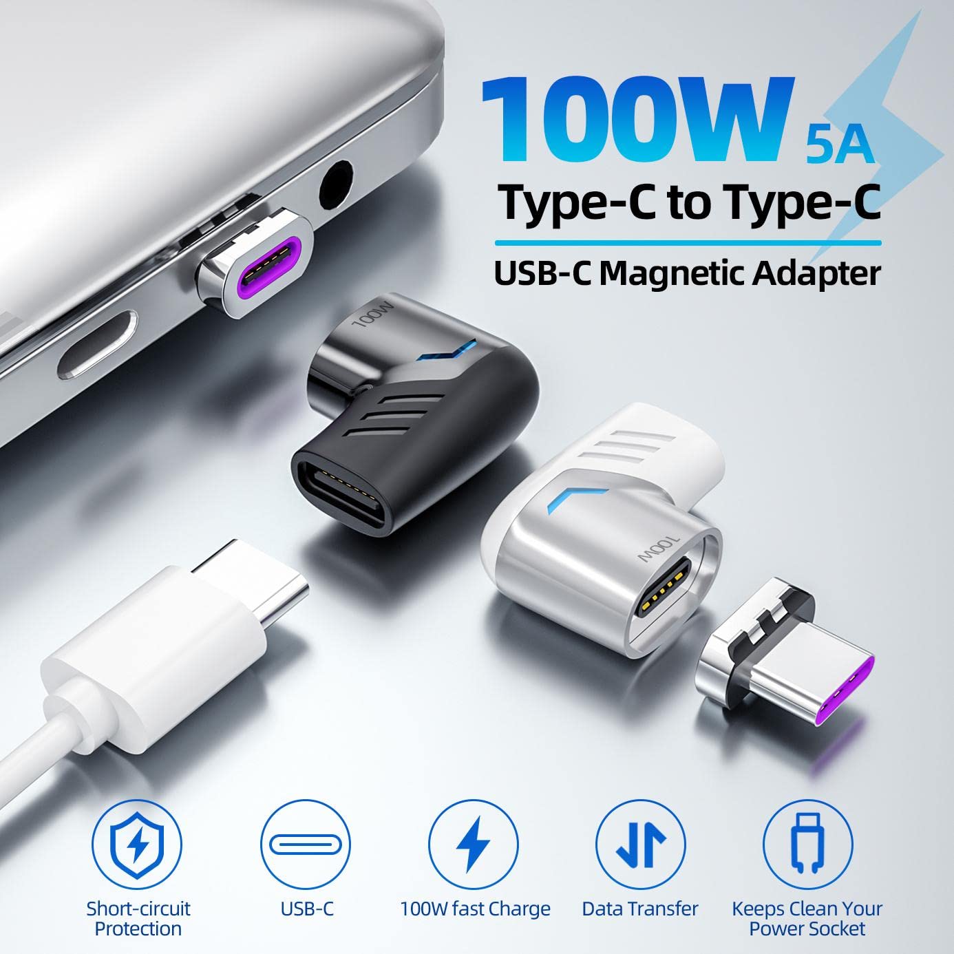 BoxWave Adapter Compatible with Nokia 5.4 - MagnetoSnap PD Angle Adapter, Magnetic PD Angle Charging Adapter Device Saver - Metallic Silver