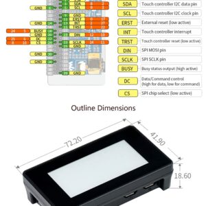 waveshare 2.13inch Touch e-Paper Display with ABS Case, 250x122 Pixels E-Ink Display for Raspberry Pi Zero 2 W/Raspberry Pi Zero W/Pi Zero WH, Support Partial Refresh