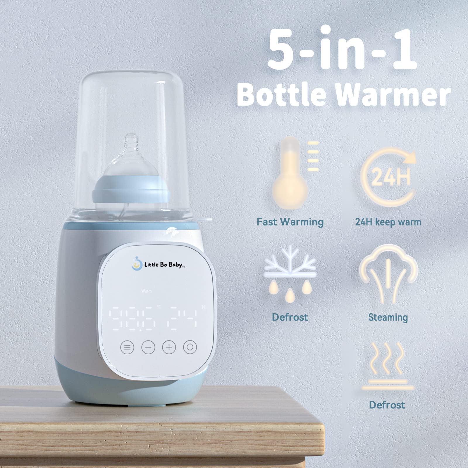 Little Bo Baby Bottle Warmer, 5 in 1 Bottle Warmer Fast Baby Bottle Warmer Baby Food Heater & Defroster Warmer