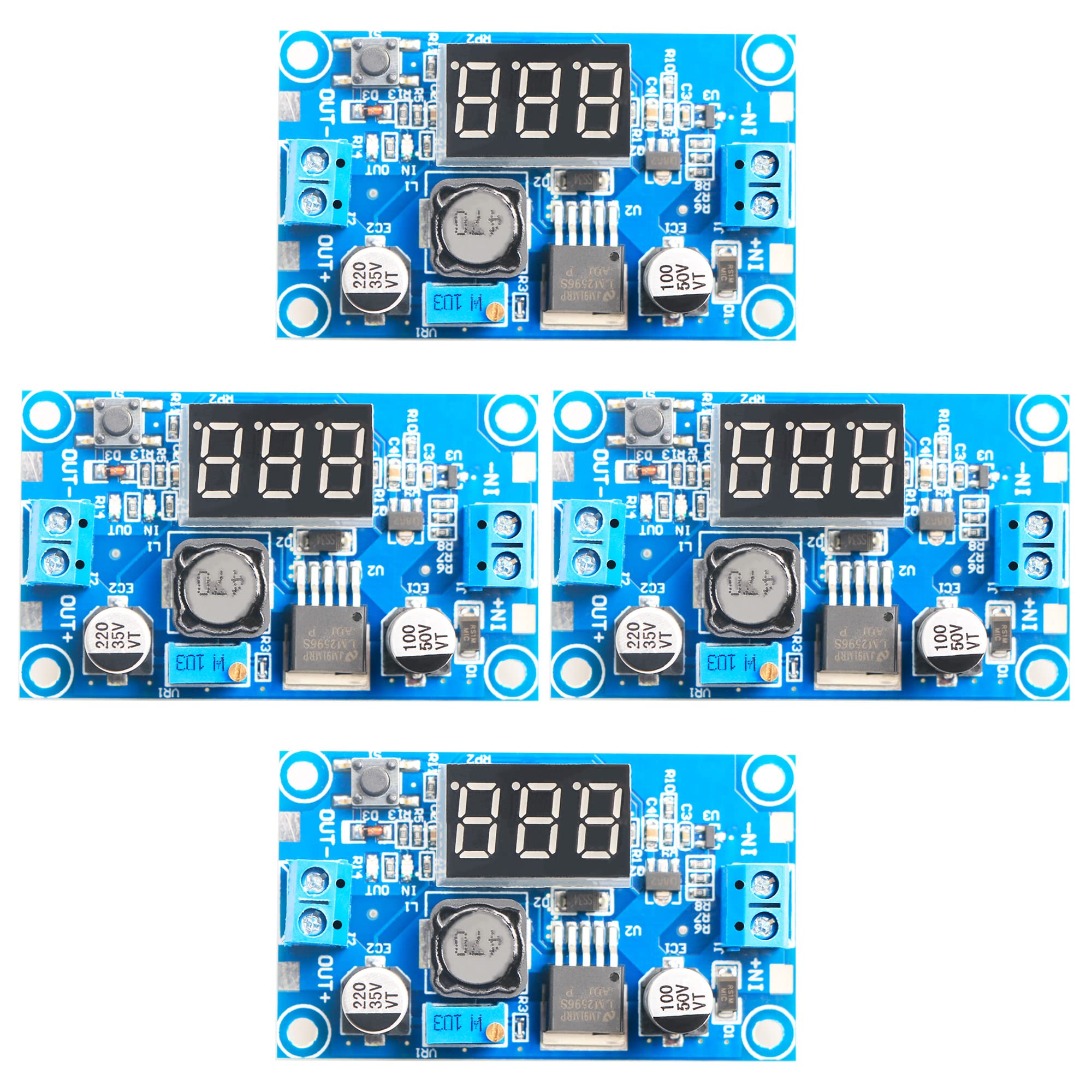 LM2596 Buck Converter 4-40V to 1.25-37V DC to DC Converter Adjustable Voltage Regulator with LED Voltmeter Display, Pack of 4Pcs