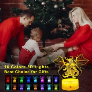 Dragon Lamp 3D Dragons Night Light for Kids with Remote & Smart Touch 7 Colors + 16 Colors Changing Dimmable Dragon Toys for 3 4 5 6 7 8 Year Old Boys Christmas Birthday Gifts (Remote Control)