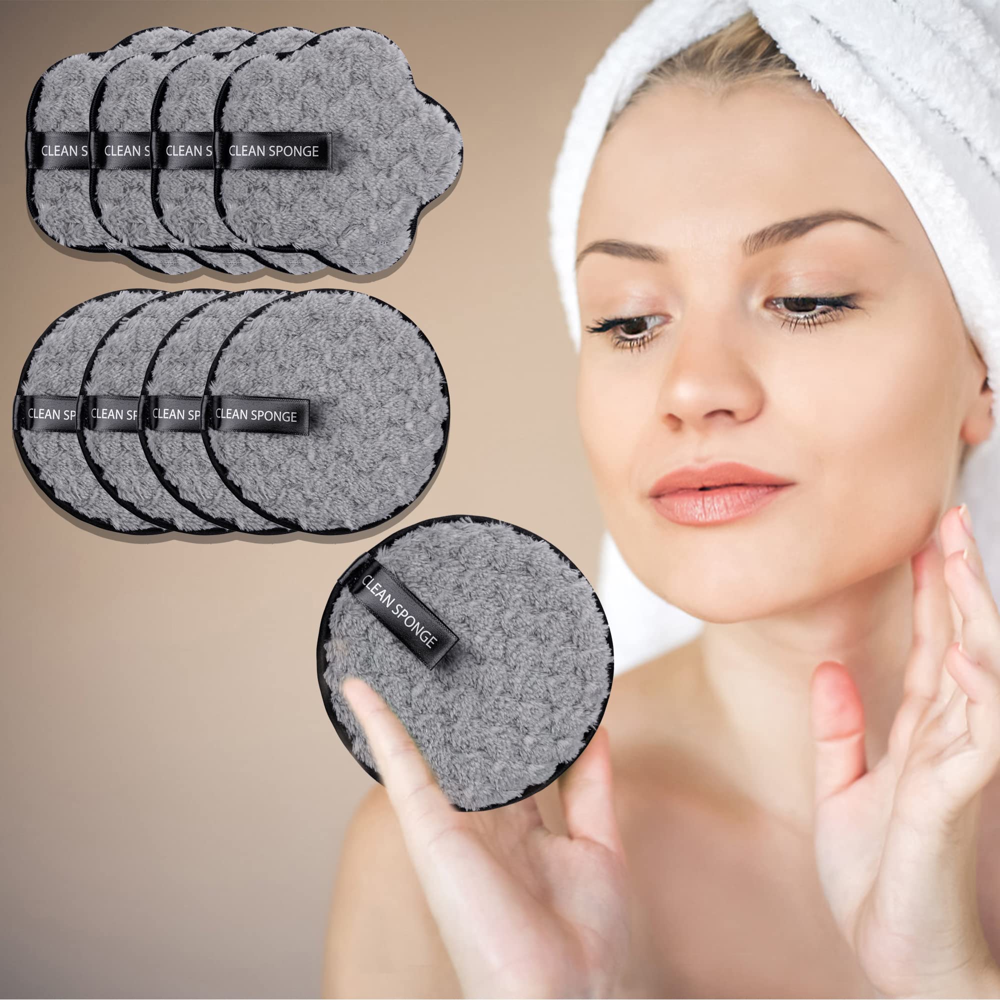 Tugaizi 8 Pack Reusable Makeup Removing Pads Face Cleansing Pads Face Eraser Removing Cleaning Puff Soft Chemical-Free Facial Cotton Pads with Laundry Bag 4.7" Dia