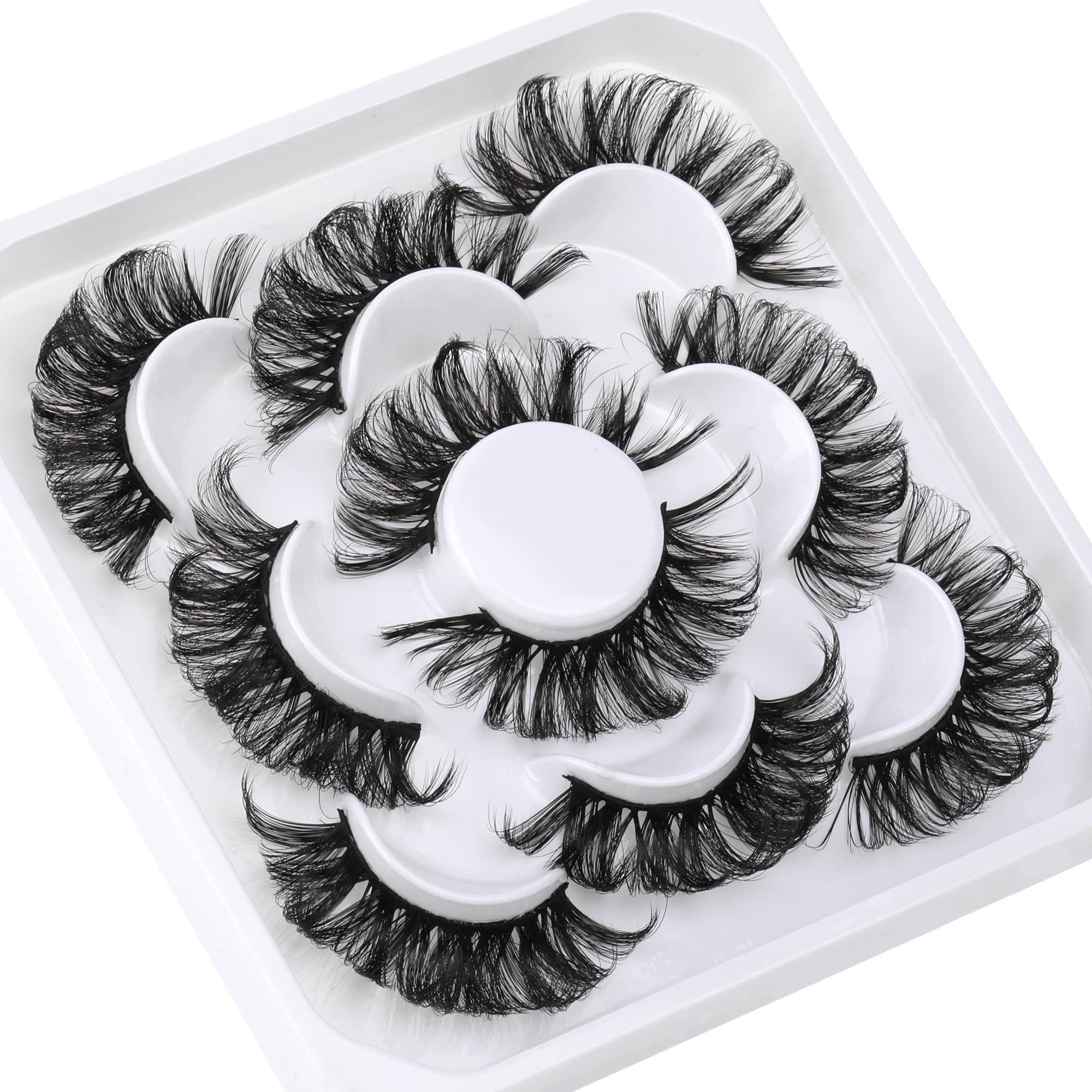 Lanflower Russian Strip Lashes D Curl Wispy Eye Lashes Eyelashes Natural Look 3D False Eyelashes Pack