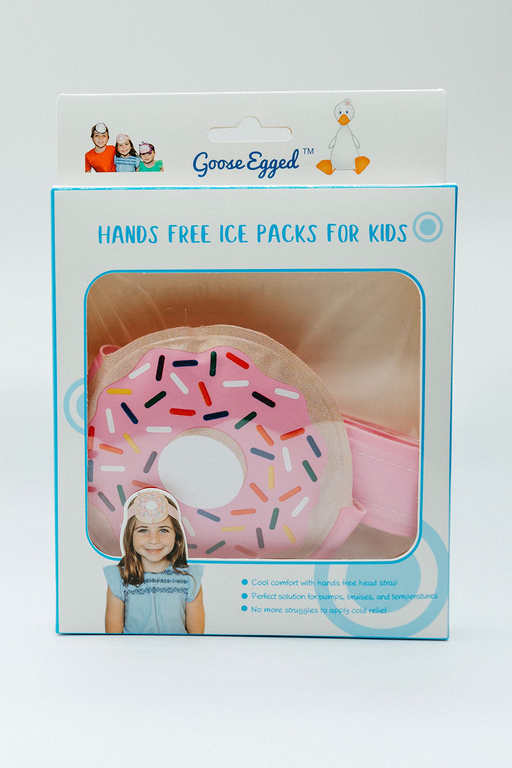 GooseEgged - Hands Free Ice Pack for Kids; Kids Ice Pack, Ice Packs for Kids, Kids Ice Packs for Boo Boos - for Bumps and Temperatures; Baby Shower and Registry Essential (Donut)