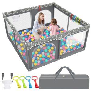 baby playpen, large ,50x50 inch sturdy safety play yard playpen for babies and toddlers with soft breathable mesh, anti-slip suckers, indoor & outdoor baby play area activity center