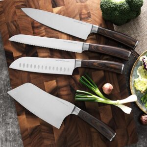 kangdelun Pro Kitchen Knives, 4 Pcs Ultra Sharp Quality Chef Knives, Premium German Steel 4116, Gift Box